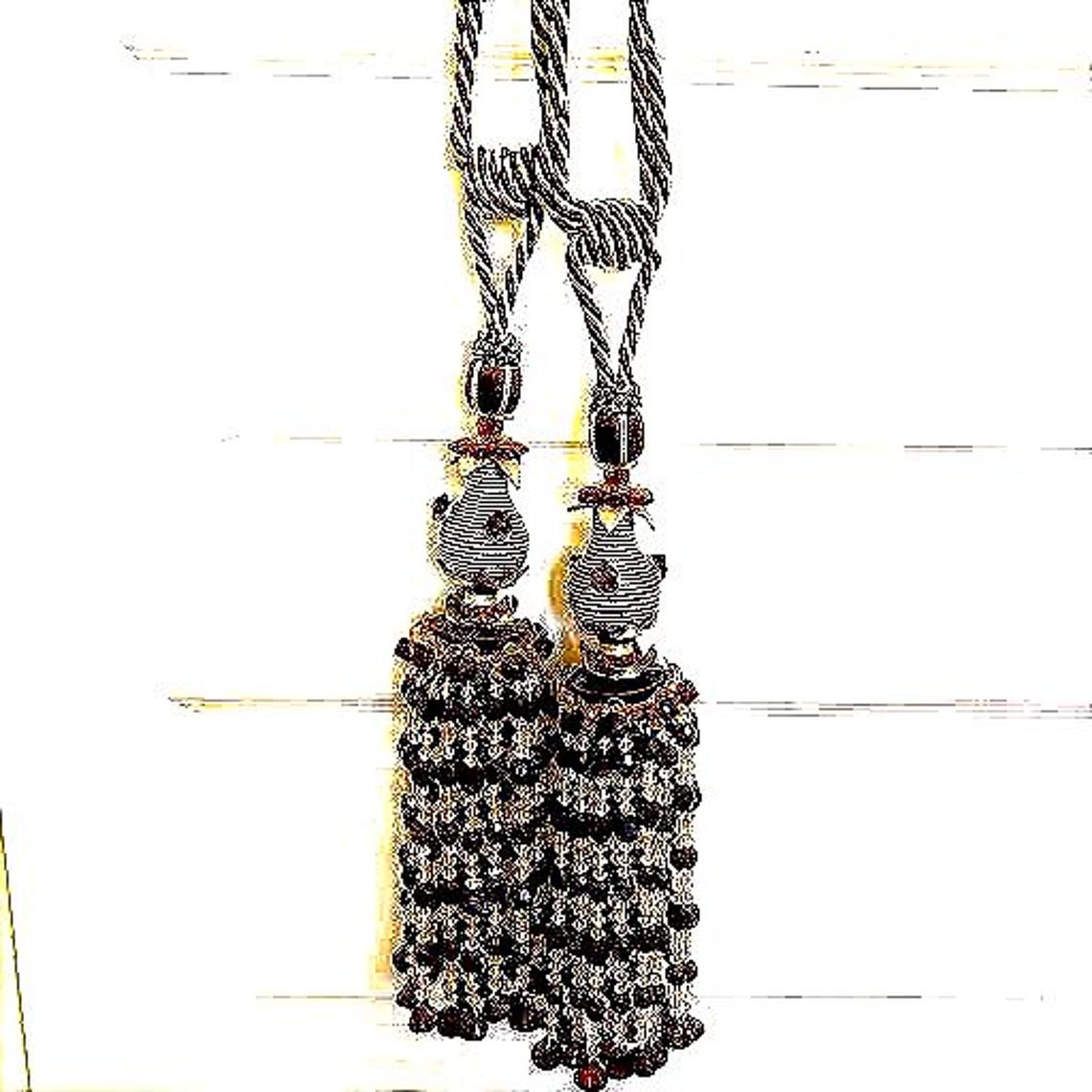 Stunning Pair of Rope Tassel Tiebacks With XLG Bronze & Gold Beaded ...