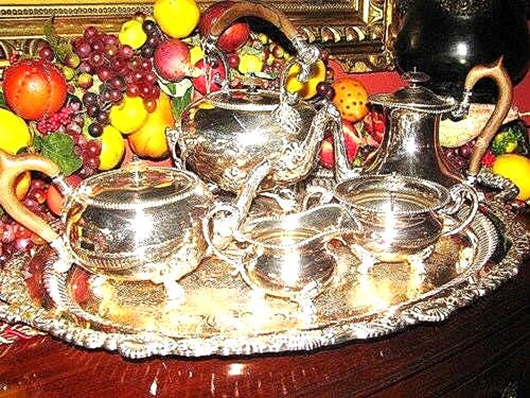 7pc Antique SHEFFIELD EPC SILVER Tea Coffee Set W Kettle & Tray England ...