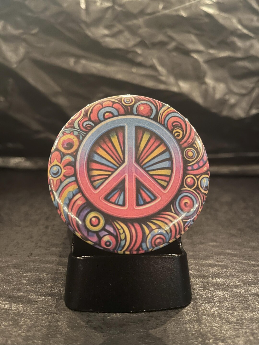 Trippy Peace Sign Pin-back Button | Psychedelic Hippie Badge | Colorful ...