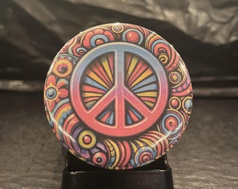 Peace and Love Pin-back Button | Groovy Hippie Style Badge | Retro ...