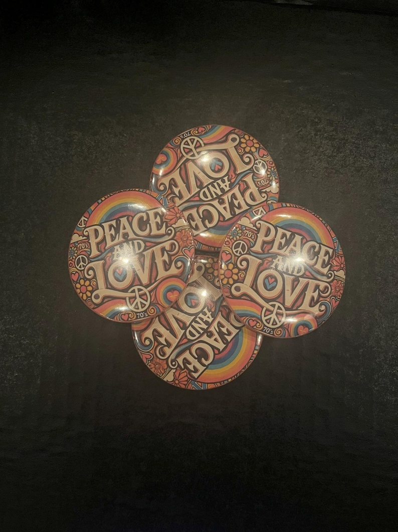 Peace and Love Pin-back Button | Groovy Hippie Style Badge | Retro ...
