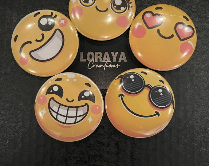 Smiley Face Pinback Buttons | Fun Emoji Badge Set | Cute Happy Face ...