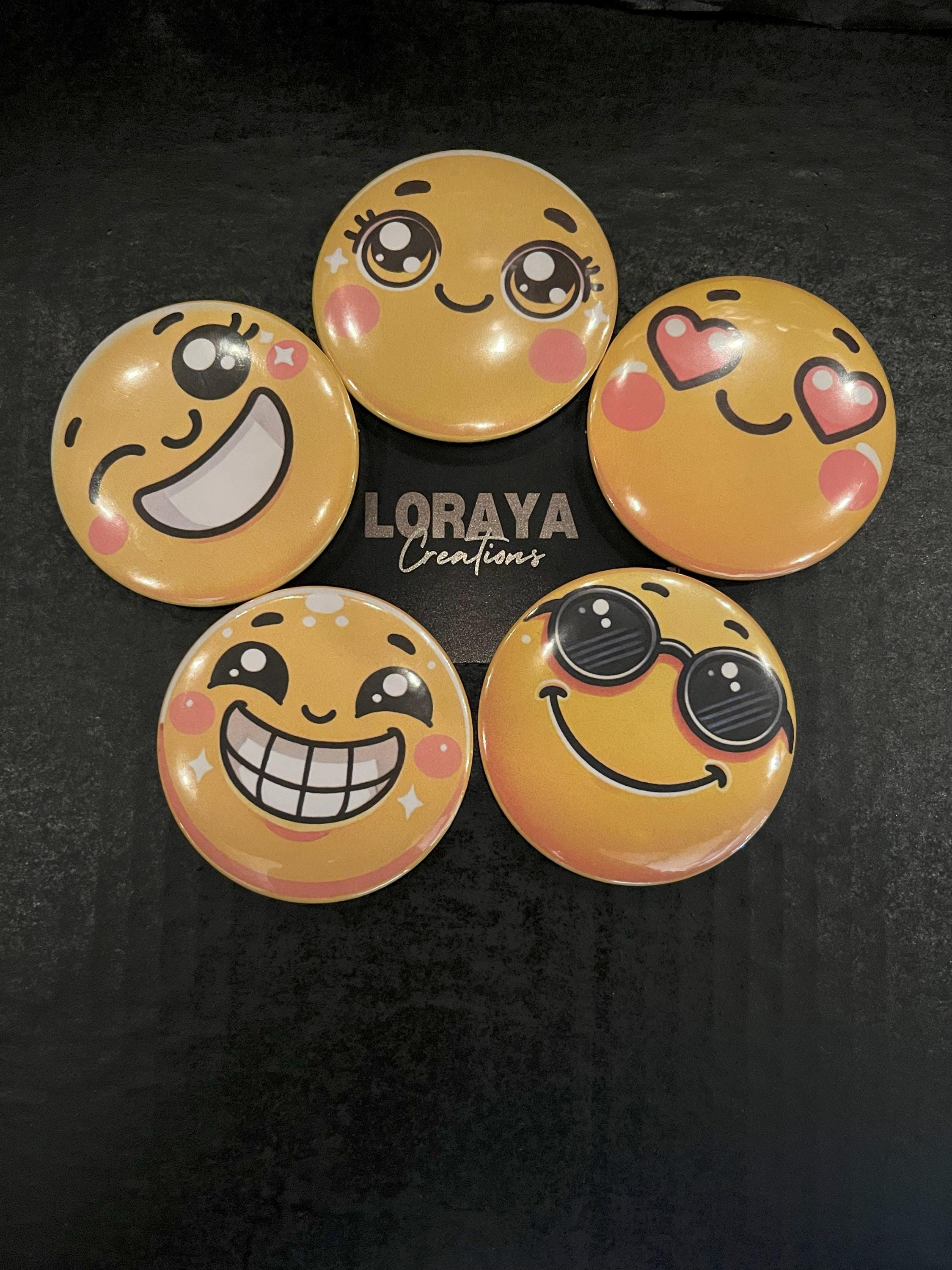 Smiley Face Pinback Buttons | Fun Emoji Badge Set | Cute Happy Face ...