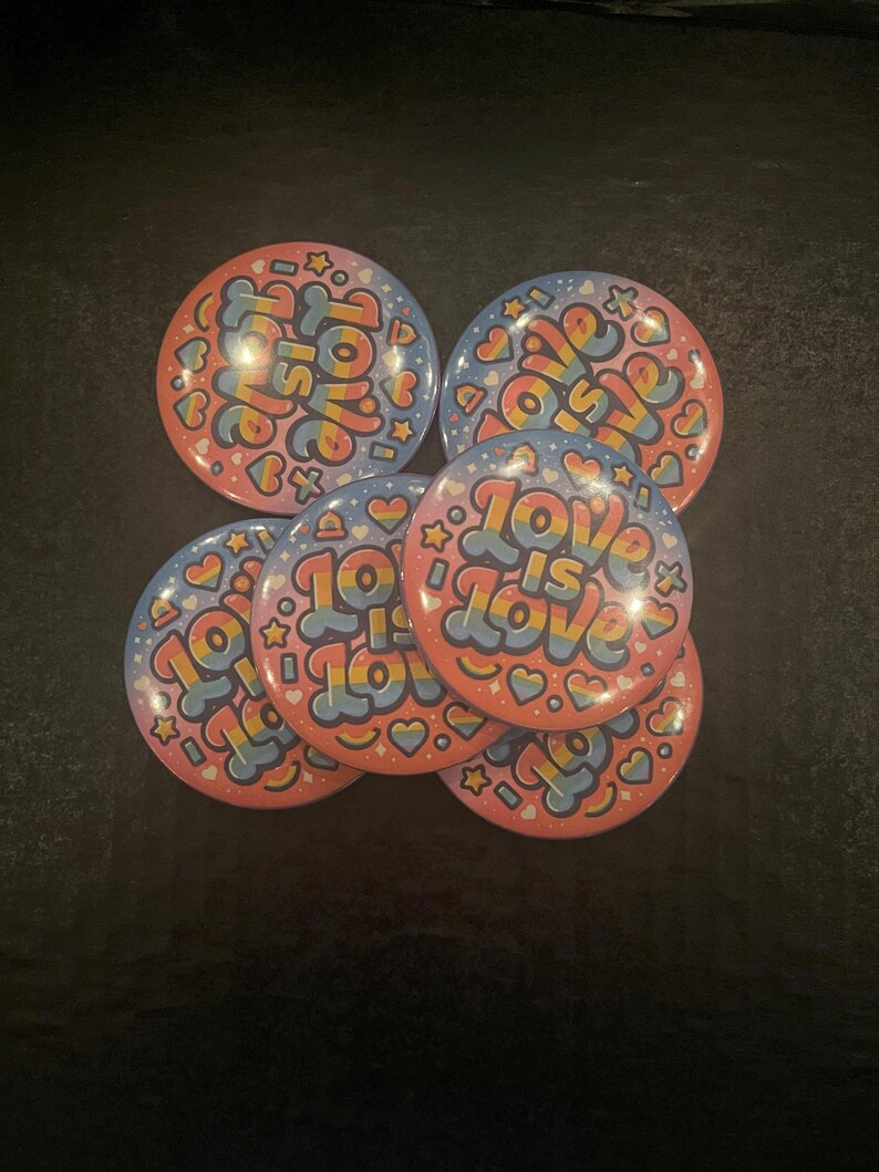 Love is Love Pin-back Button – LGBTQ+ Pride Pin | Rainbow Love Button ...