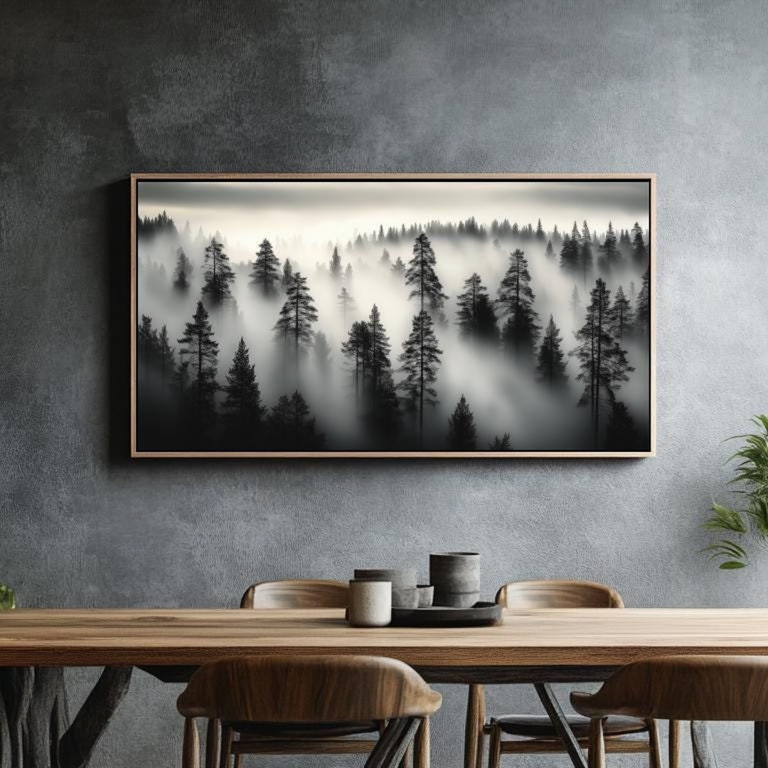 Panoramic Floating Framed Canvas Large Wall Print Foggy Forest Canvas ...