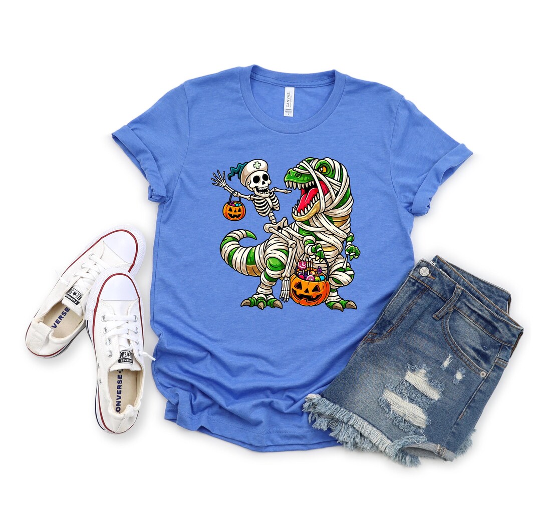 T-rex Mummy Halloween Shirt: Funny Skeleton Riding Dino Costume - Etsy