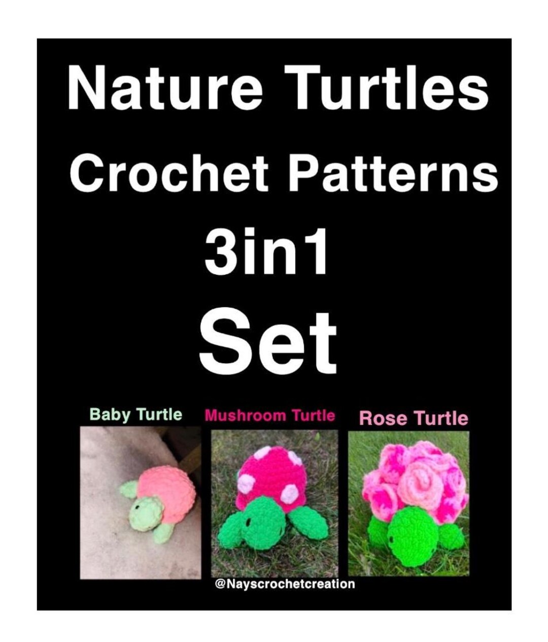 CROCHET PATTERN, Nature Turtles Crochet Pattern Set, 3in1 Pattern ...