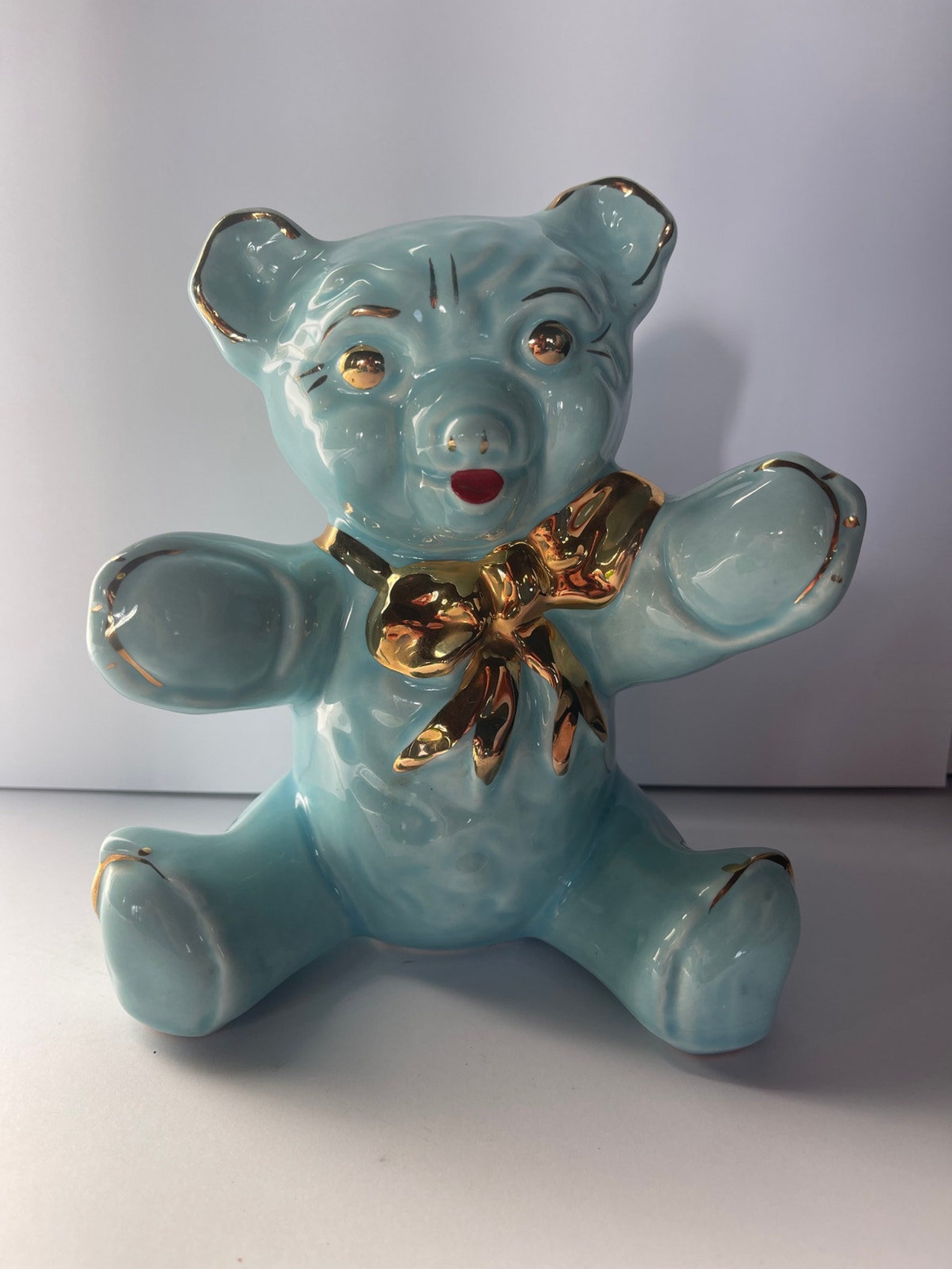 Vintage 1940's Blue Teddy Bear Piggy Bank Hand Painted. No Stopper. - Etsy