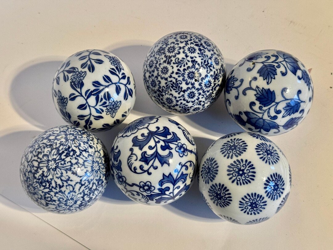 6 Blue and White Ceramic Porcelain Decorative Balls - Etsy