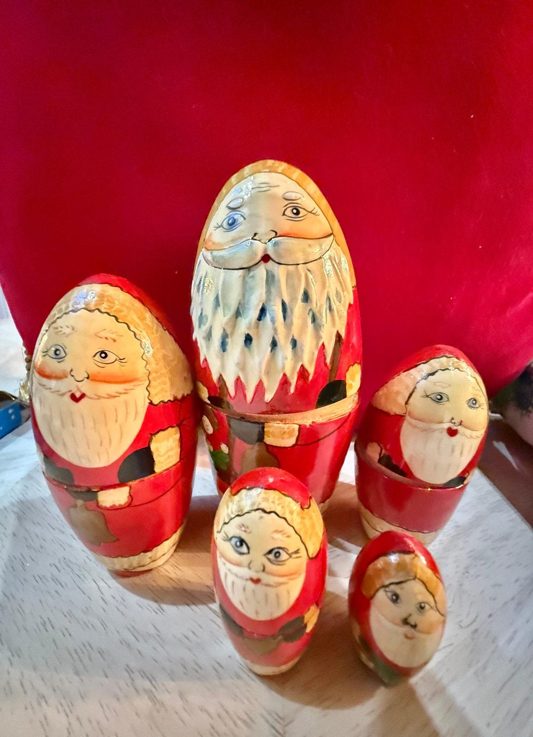 Santa Stacking Nesting Dolls - Painted Wooden With 3D Carved Details - Etsy
