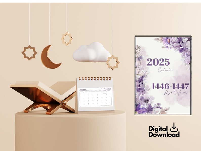 2025 Islamic Calendar With Hijri Dates 1446-1447 Digital Download Quran ...
