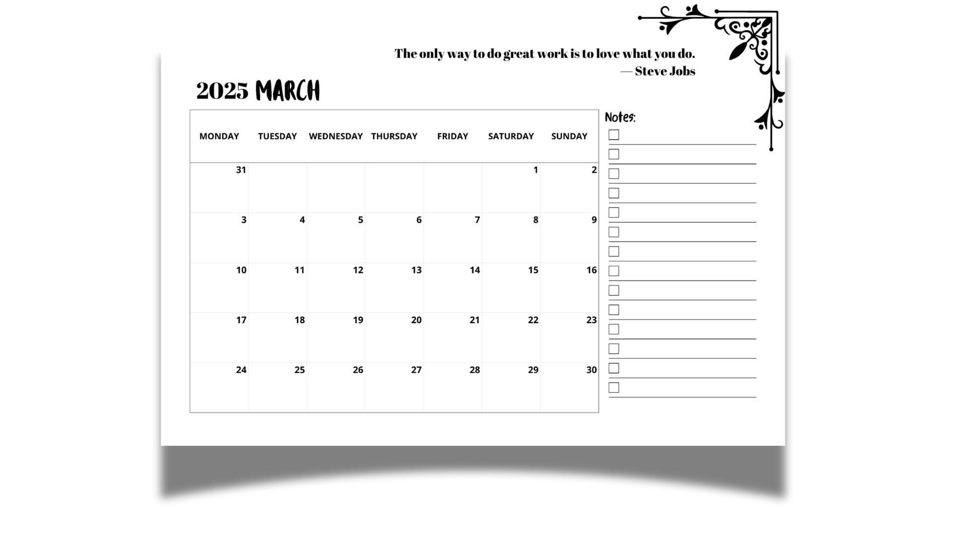 2025 Calendar | Minimalist Black & White Design | With Motivational ...