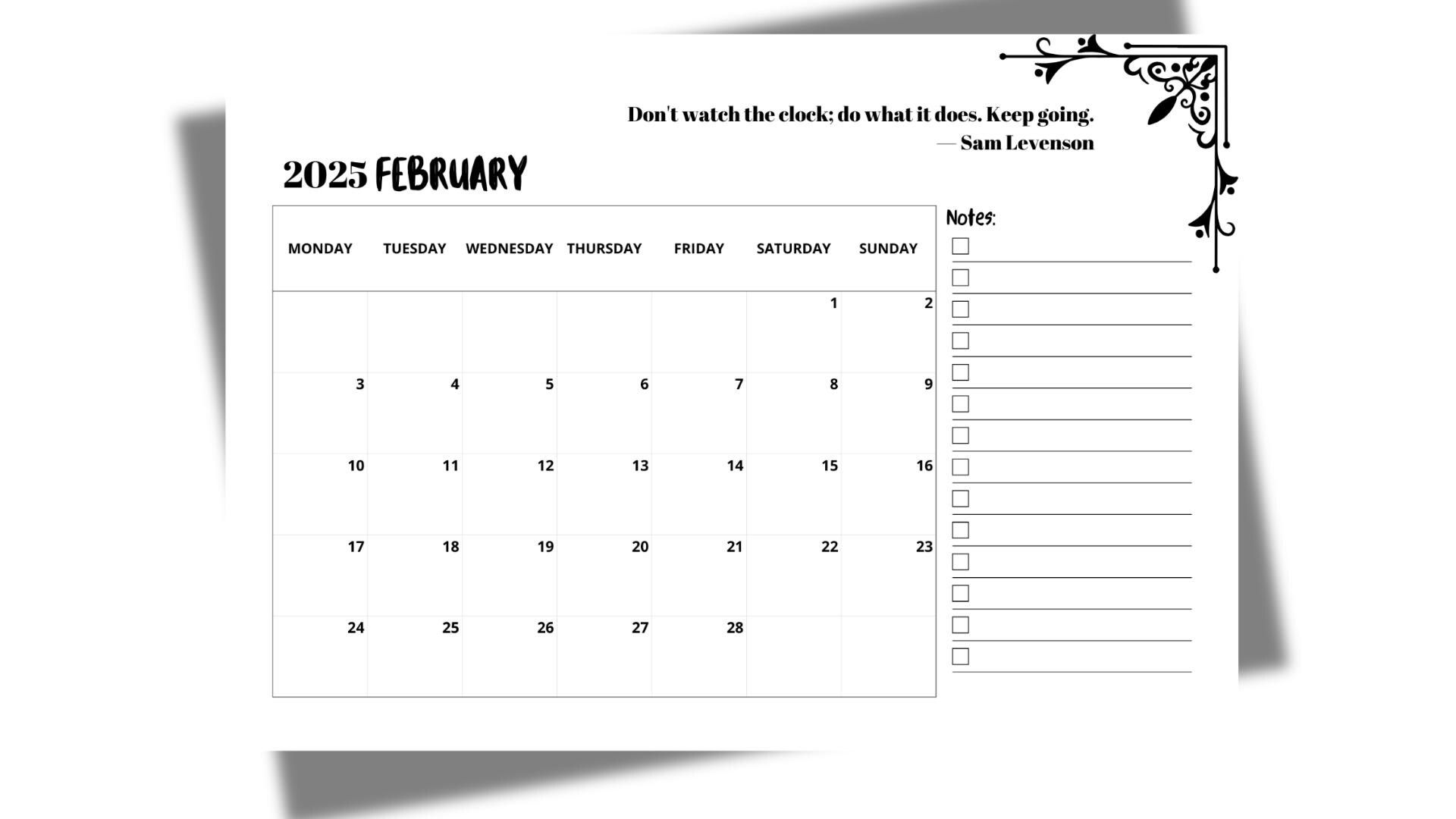 2025 Calendar | Minimalist Black & White Design | With Motivational ...