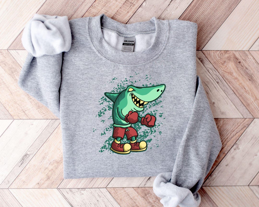 Boxing Shark Graphic Tee - Funny Cartoon Animal Shirt - Etsy