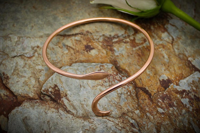 Minimalist Snake Armlet Bracelet – Handmade Copper Bangle, Adjustable ...