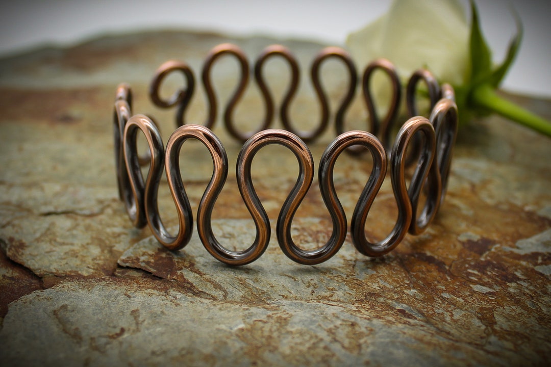Wave Copper Armlet, Upper Arm Bracelet, Cuff - Adjustable Large ...