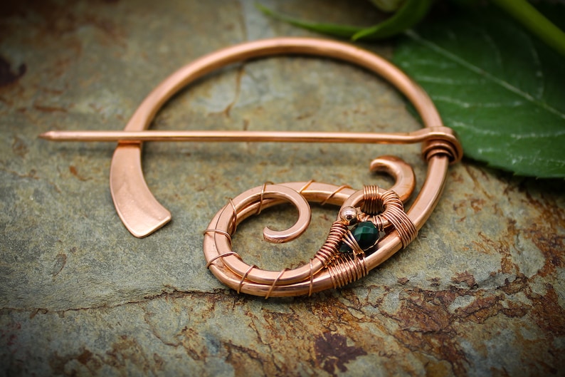 Paisley Penannular Brooch - Copper and Faceted Opal - Celtic , Viking ...