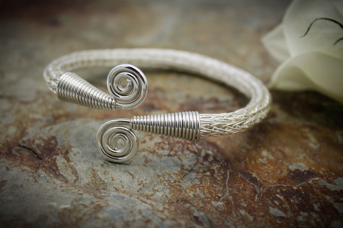 Double Spiral Viking Knit Armlet Sterling Silver Arm - Etsy UK