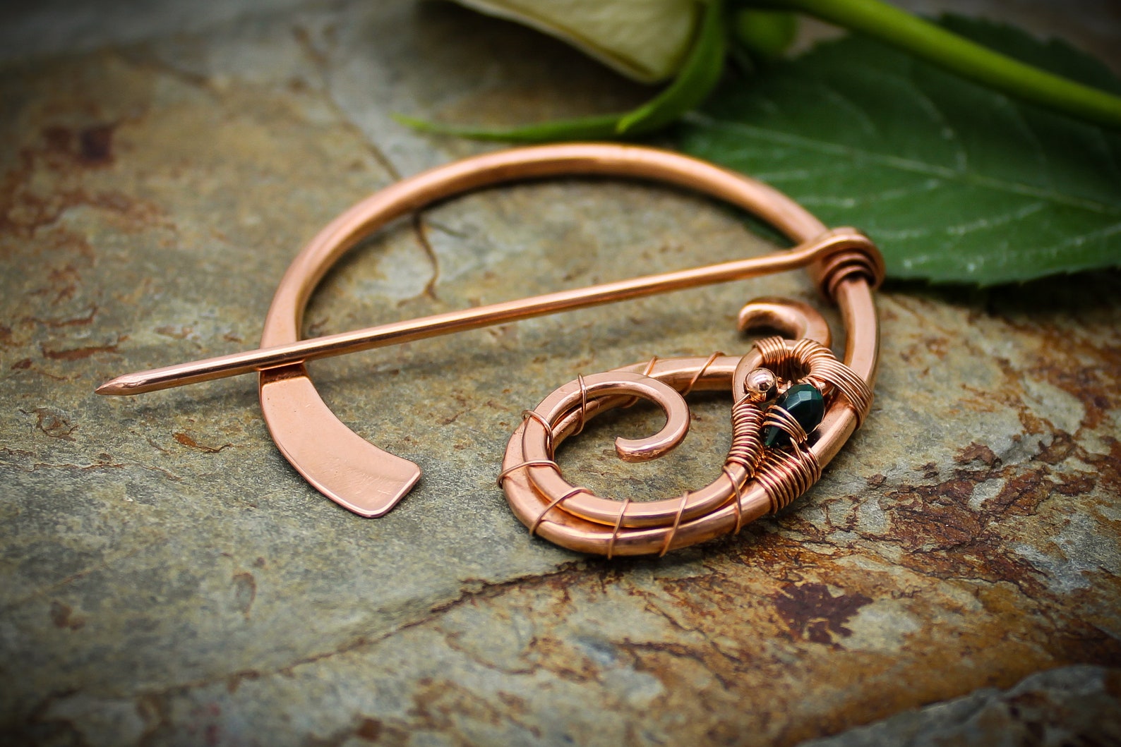 Paisley Penannular Brooch - Copper and Faceted Opal - Celtic , Viking ...