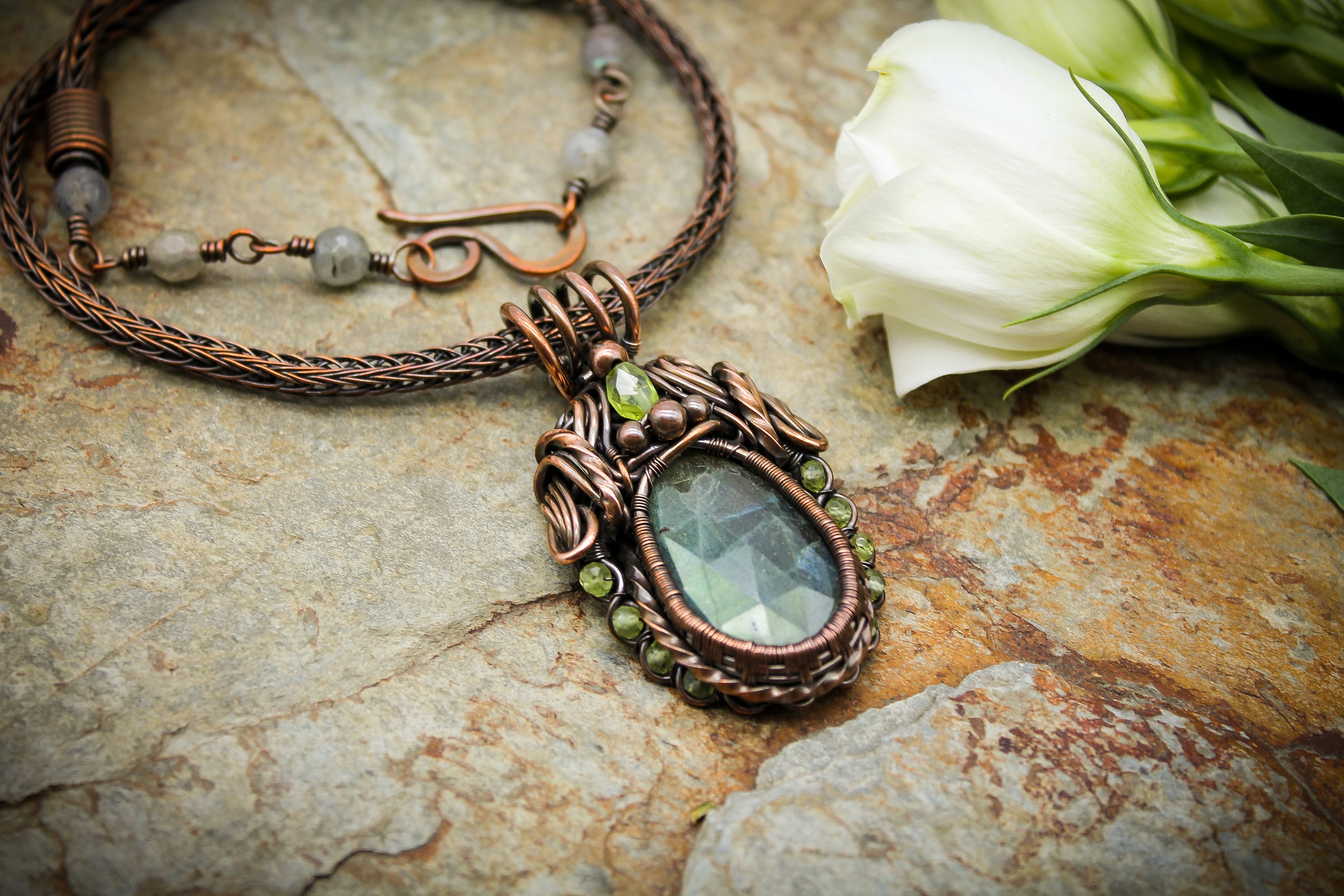 Labradorite Peridot and copper pendant with copper and | Etsy