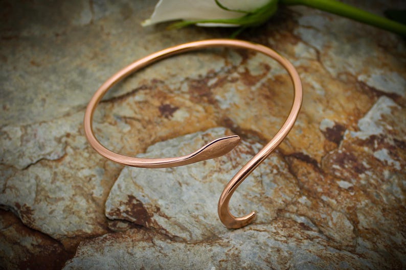 Minimalist Snake Armlet Bracelet – Handmade Copper Bangle, Adjustable ...
