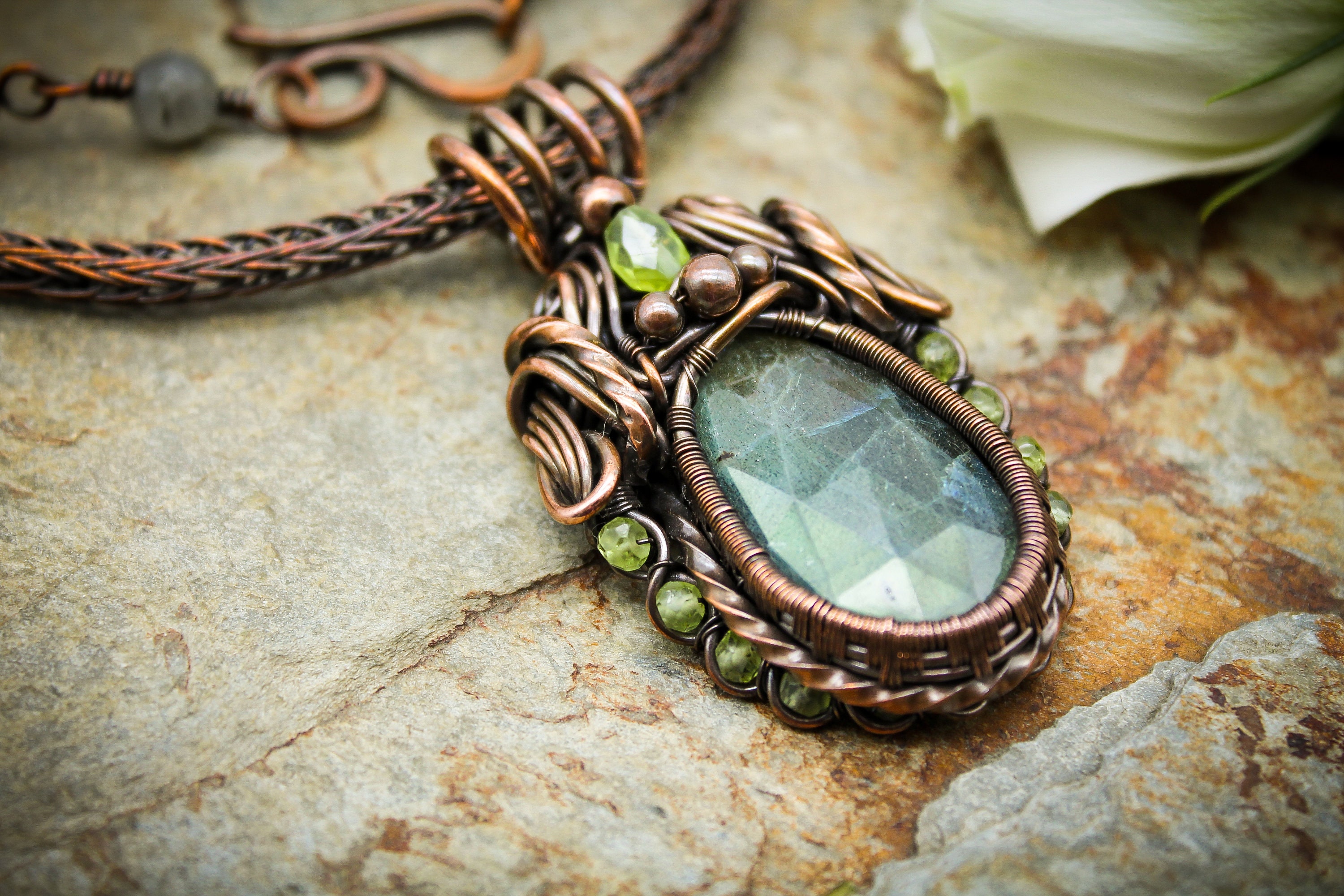 Labradorite Peridot and Copper Pendant With Copper and | Etsy