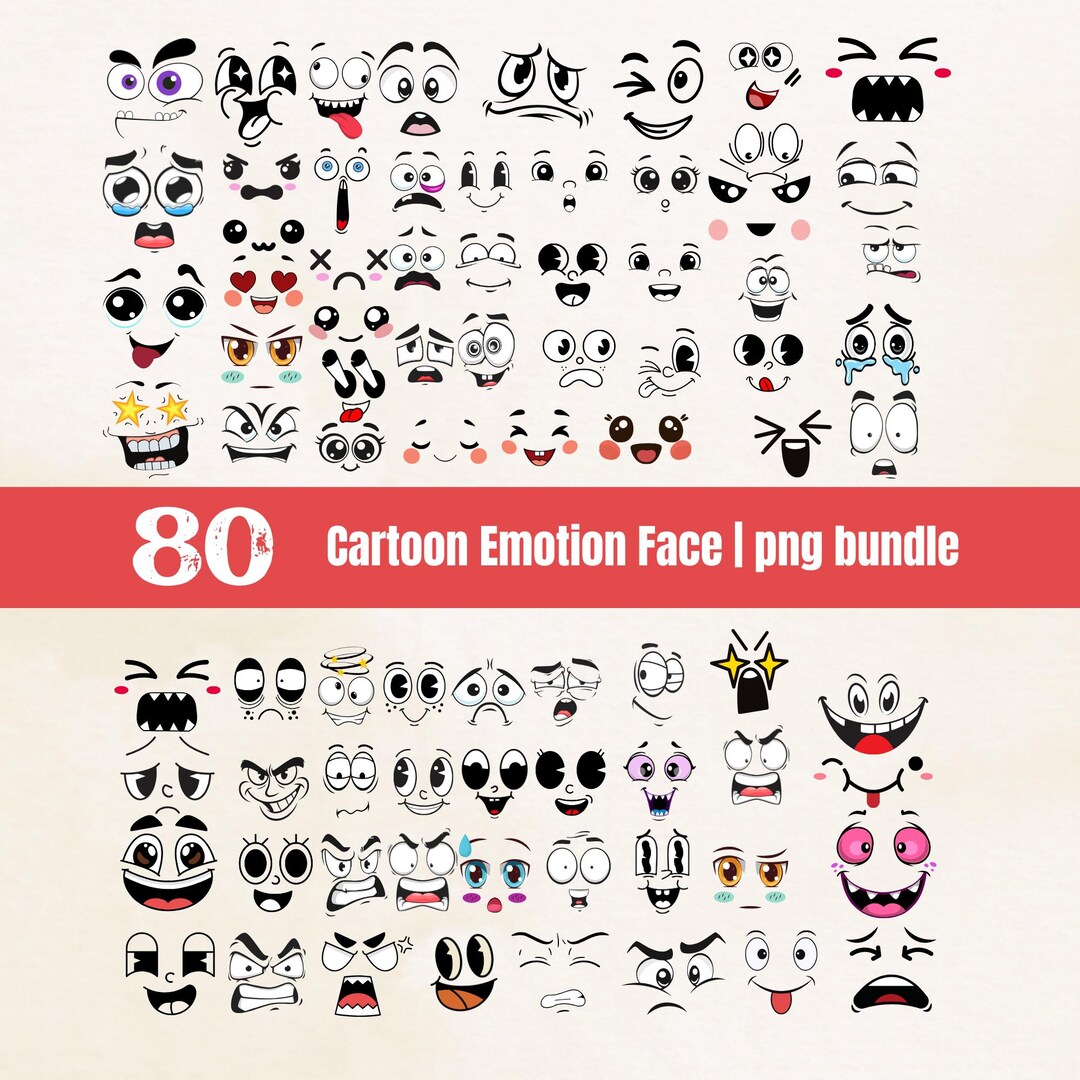 80 Cartoon Emotion Faces SVG Clipart Bundle (digital Download) - Etsy