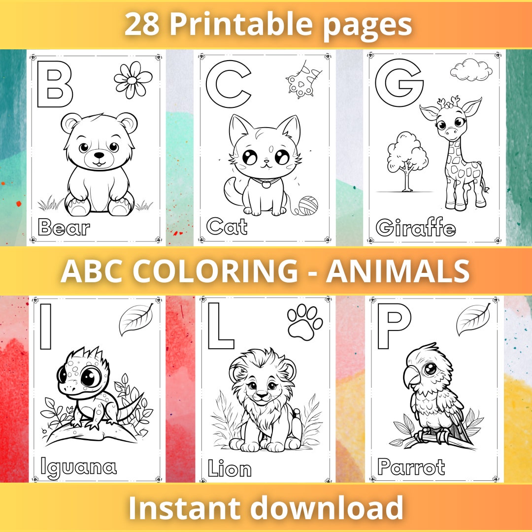 ABC Alphabet Coloring Book for Kids, Toddlers, A-Z, Animals, Printable ...