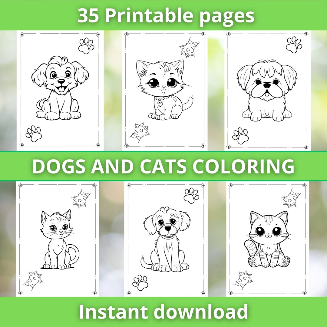 Dogs and Cats Coloring Book for Kids, Toddlers, Animals, Printable ...