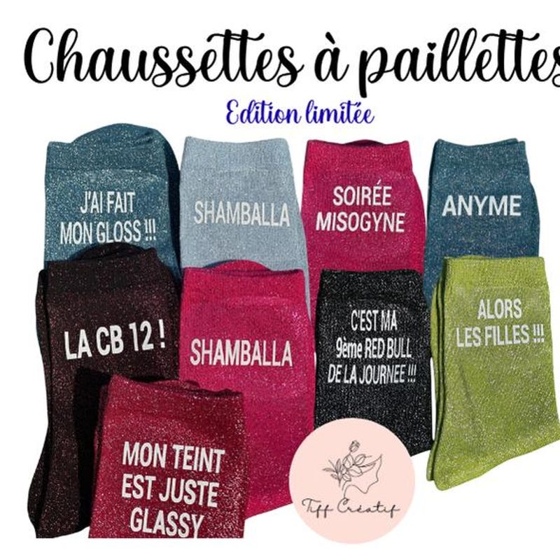 Chaussettes paillettes message - Etsy France