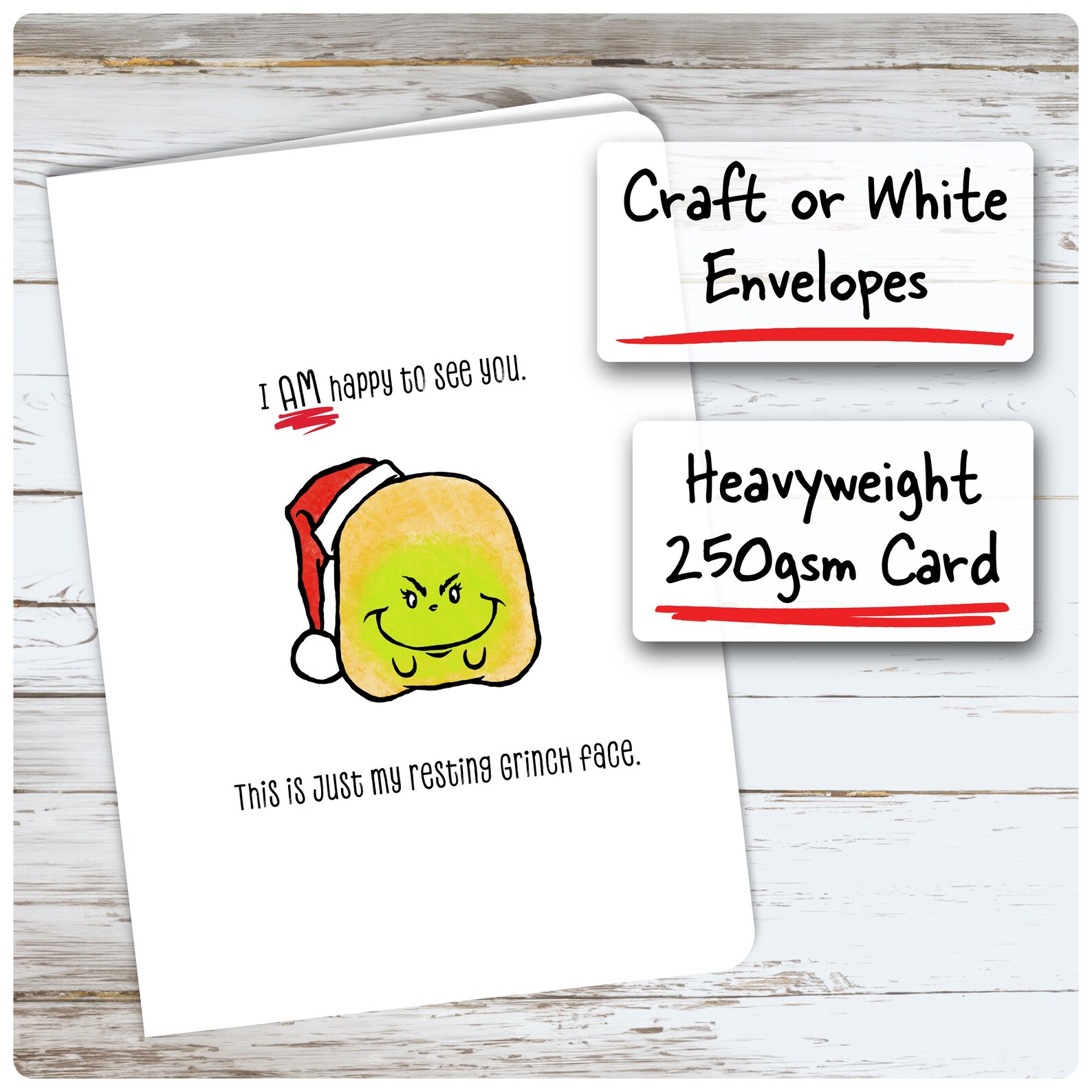 Grinch Face Card, Greeting Cards, Christmas Card, Xmas Card, Unique ...