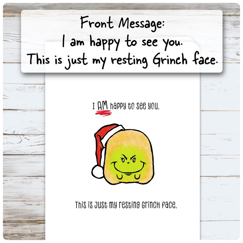 Grinch Face Card, Greeting Cards, Christmas Card, Xmas Card, Unique ...