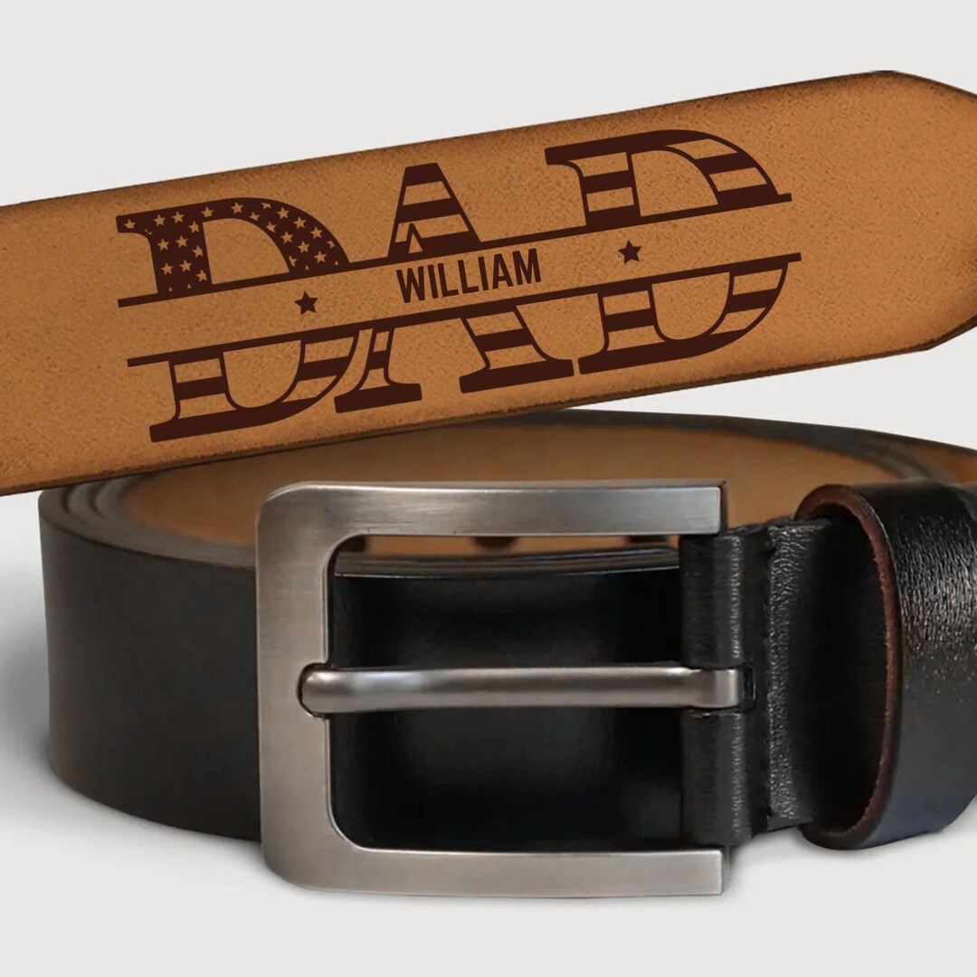 Personalized Fist Bump Dad Kids Pet Engraved Leather Belt, Father's Day ...