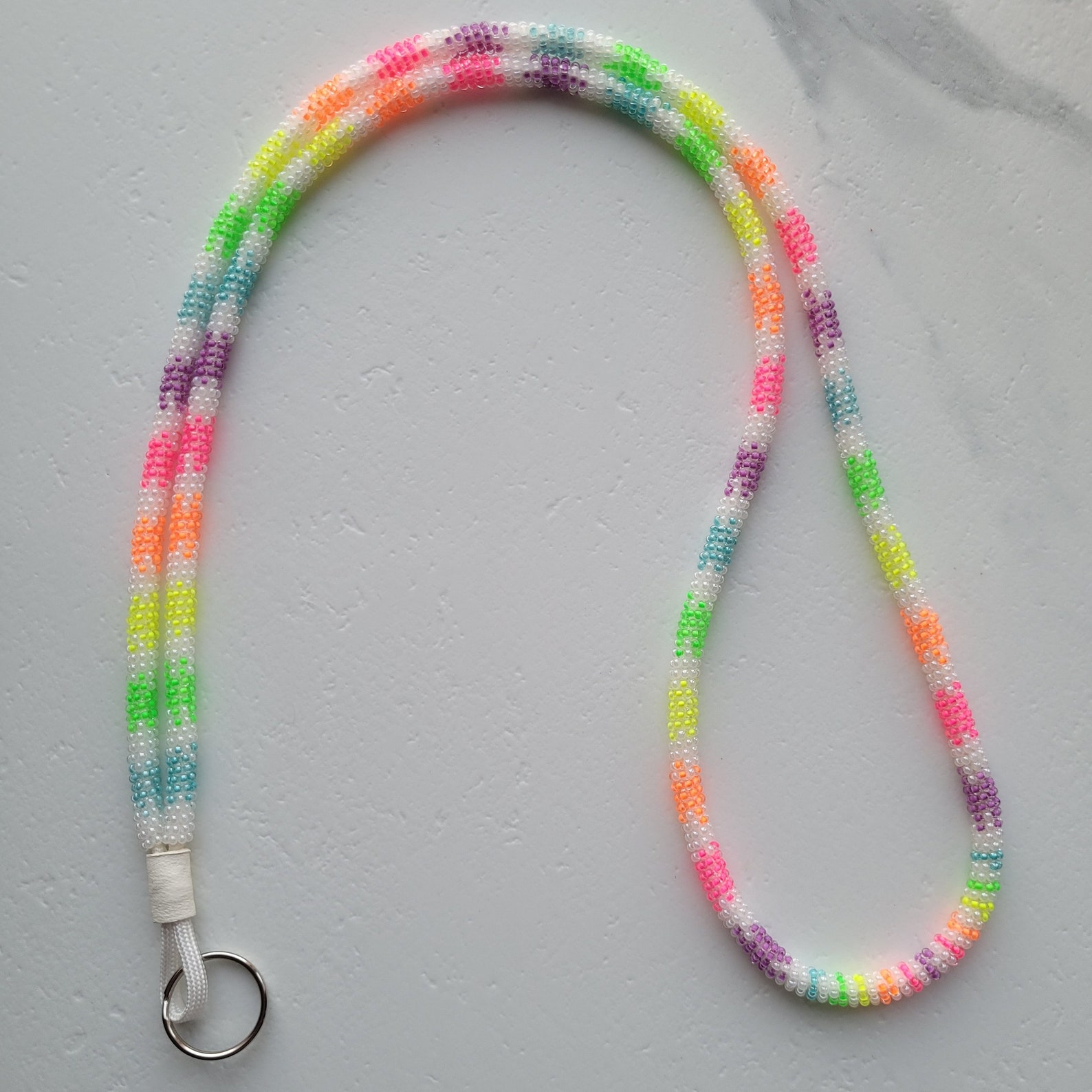 Striped Rainbow Neon Fade - Native Beaded Lanyard - Etsy