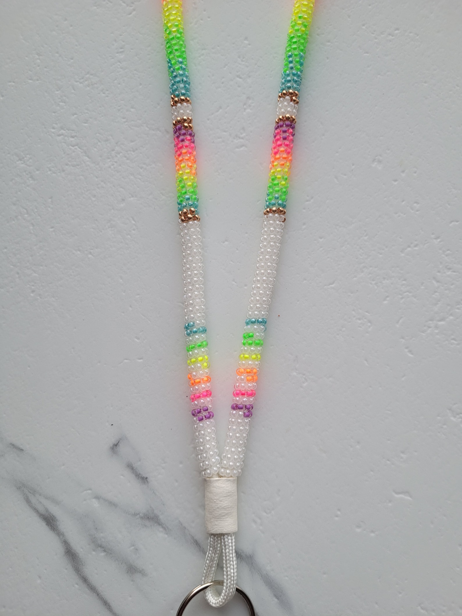 Rainbow Neon Fade Native Beaded Lanyard - Etsy
