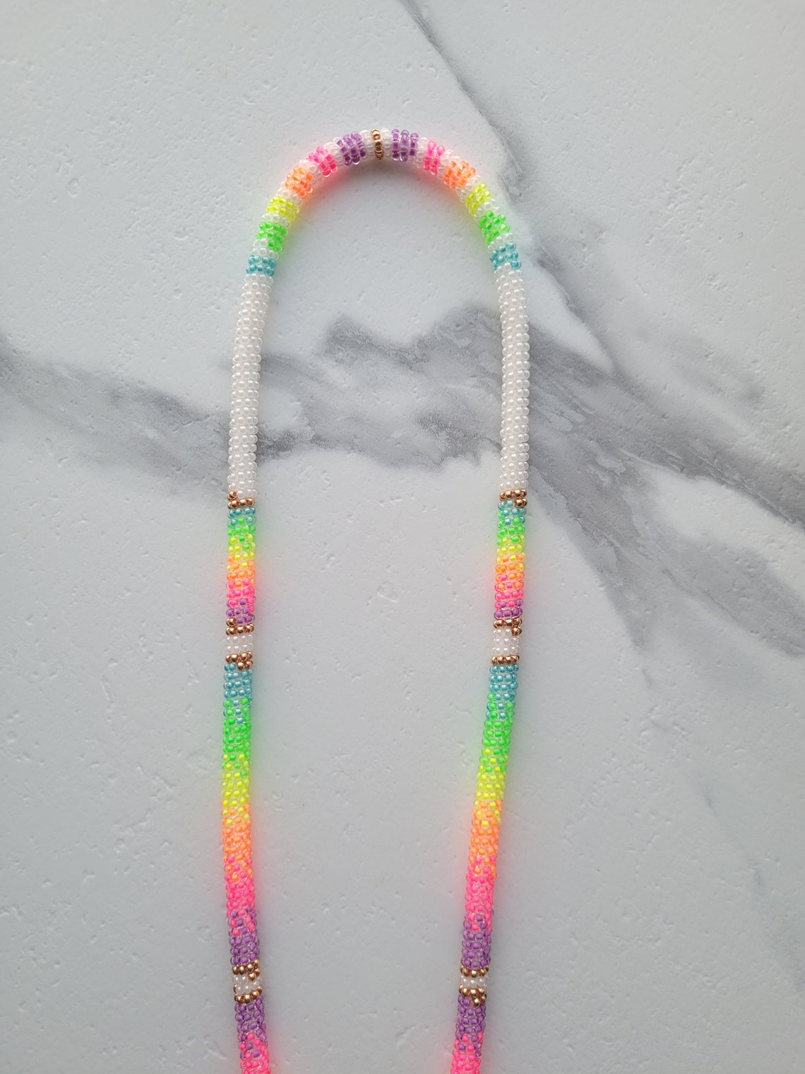 Rainbow Neon Fade - Native Beaded Lanyard - Etsy