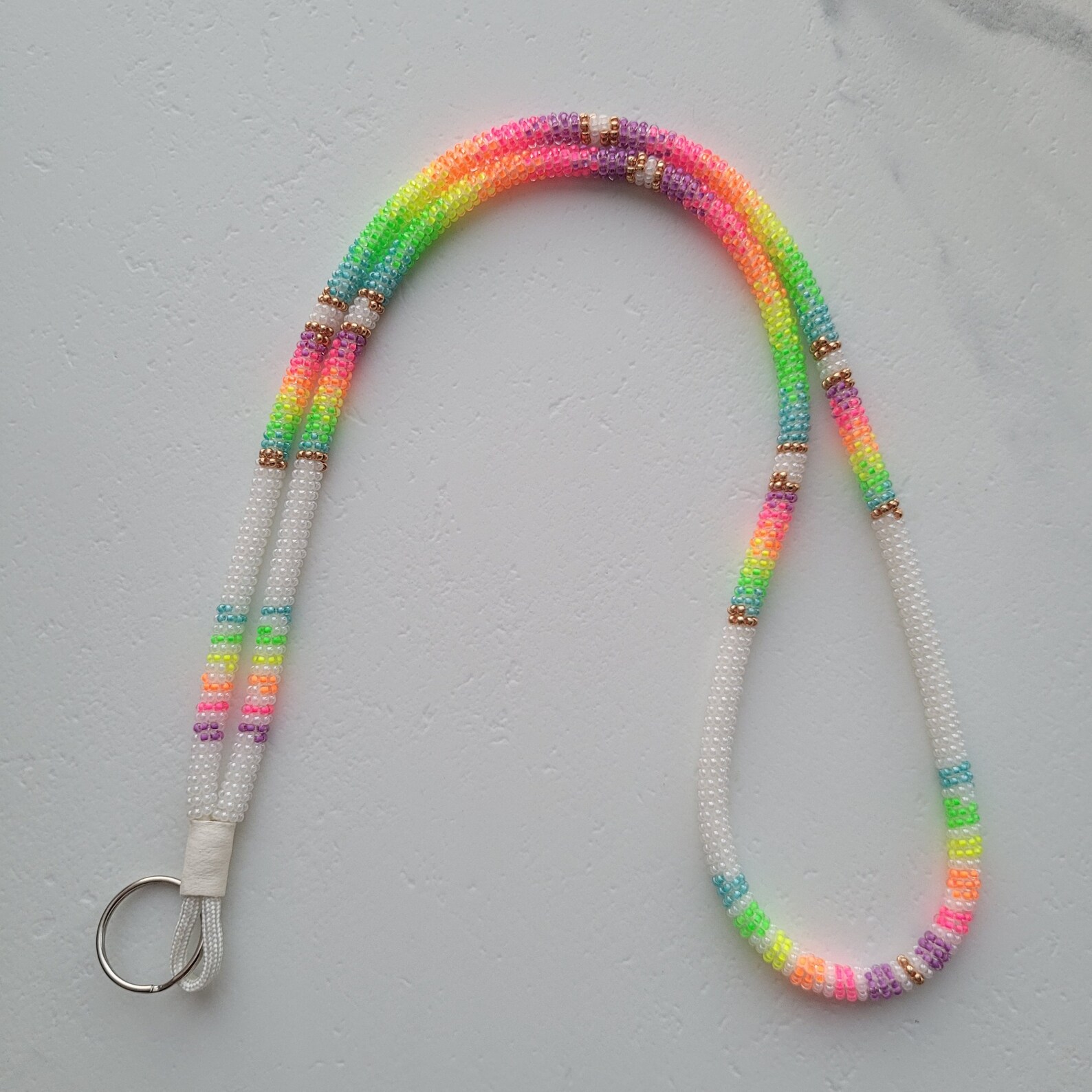 Rainbow Neon Fade - Native Beaded Lanyard - Etsy