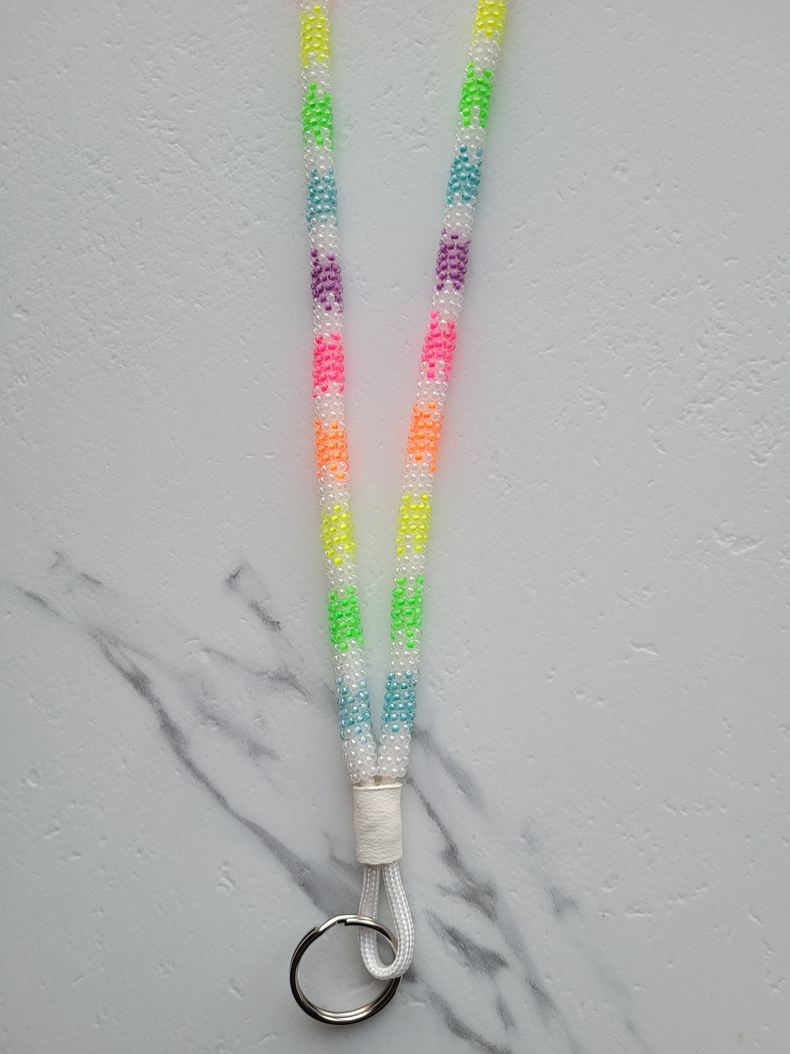 Striped Rainbow Neon Fade - Native Beaded Lanyard - Etsy