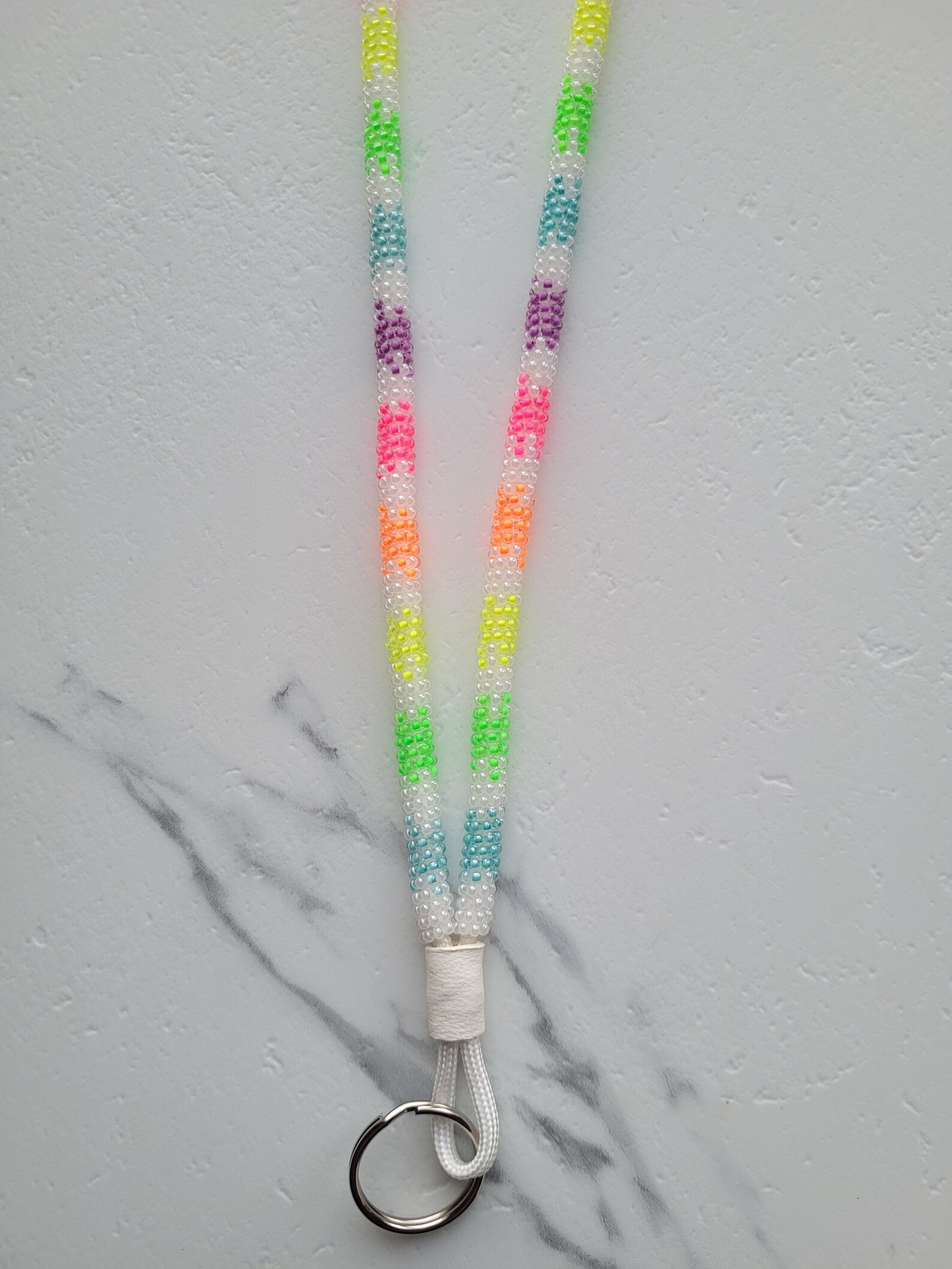Striped Rainbow Neon Fade - Native Beaded Lanyard - Etsy