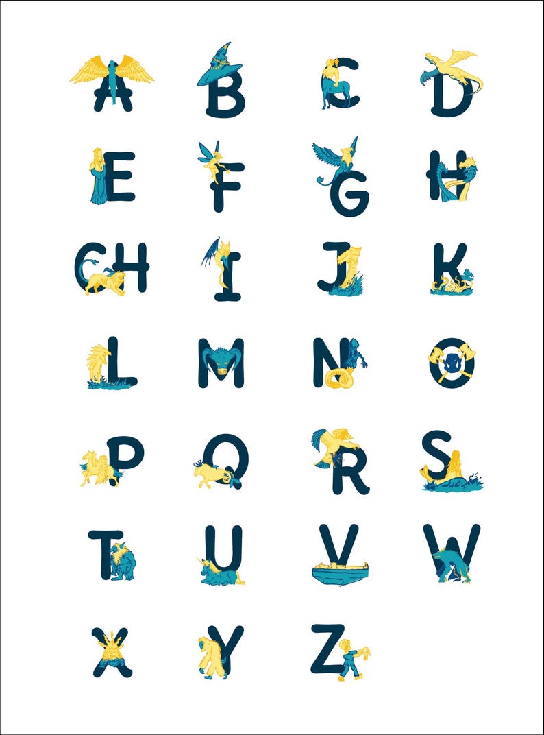 Mythical Creatures Alphabet Sticker - Etsy