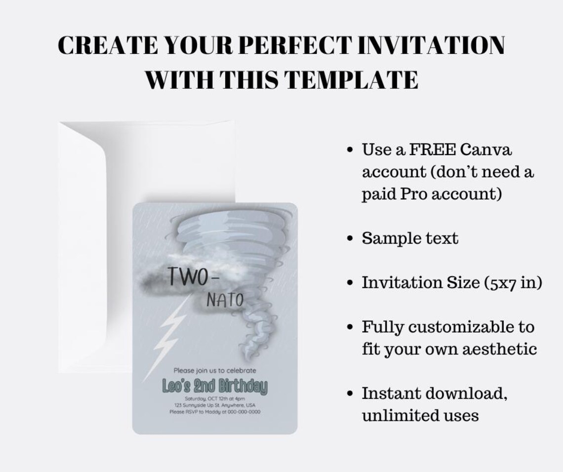 Two-nado 2nd Birthday Party Invitation Template, Tornado Theme Second ...