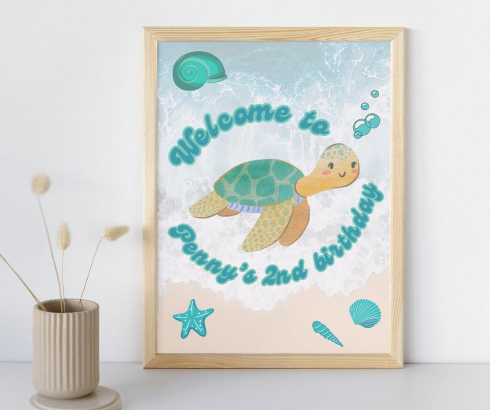 Turtley Two Birthday Party Invitation & Welcome Poster Template, Sea ...