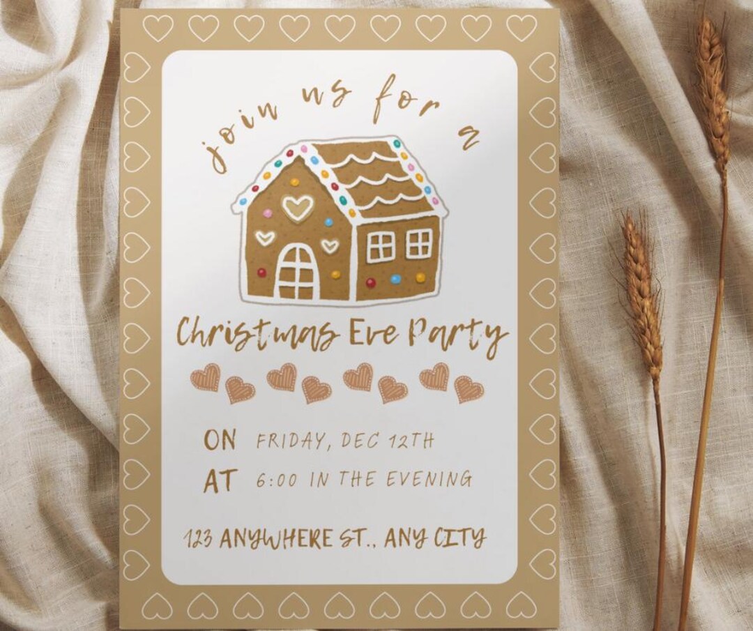 Gingerbread Christmas Party Invitation Template, Digital Template ...