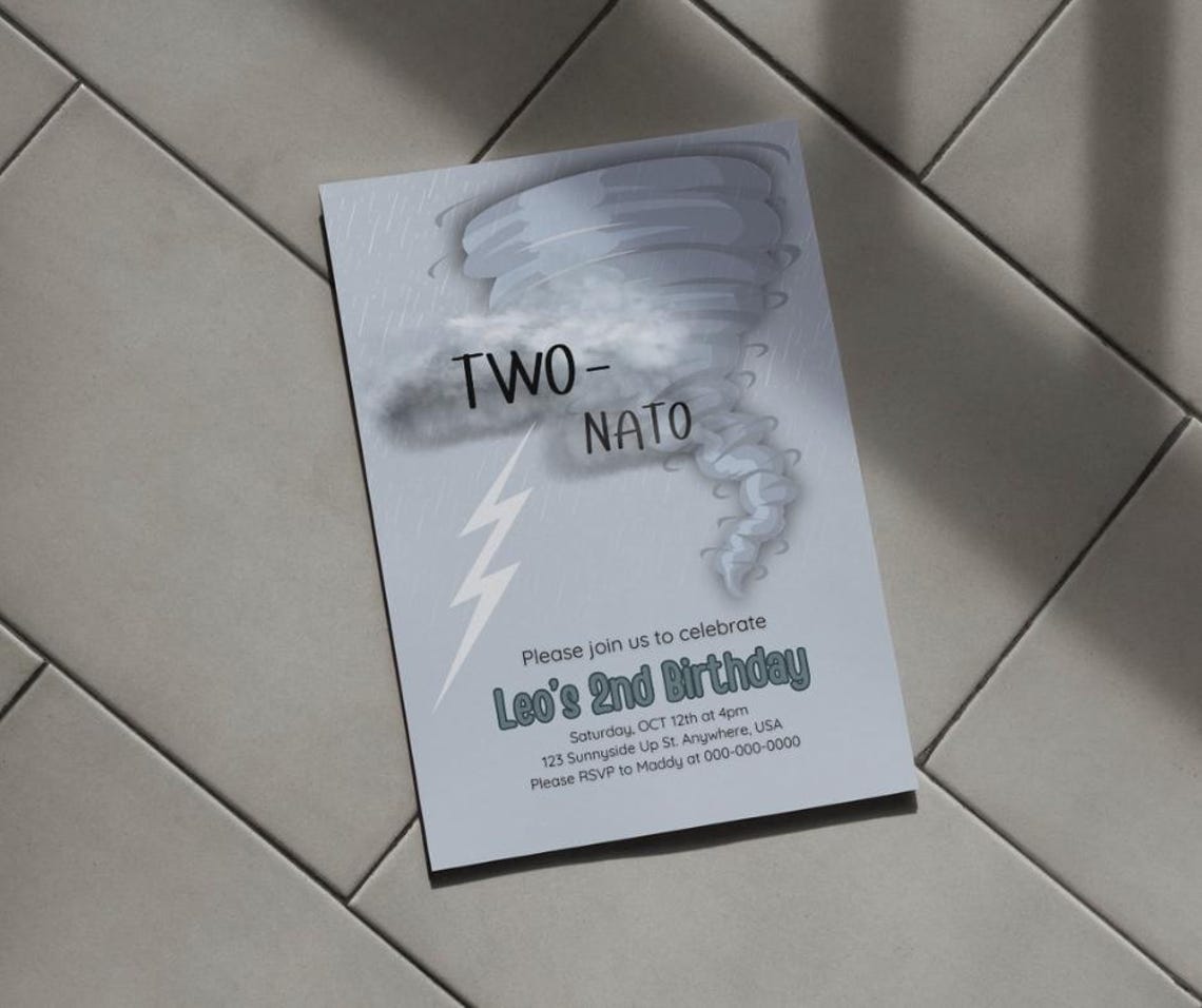 Two-nado 2nd Birthday Party Invitation Template, Tornado Theme Second ...