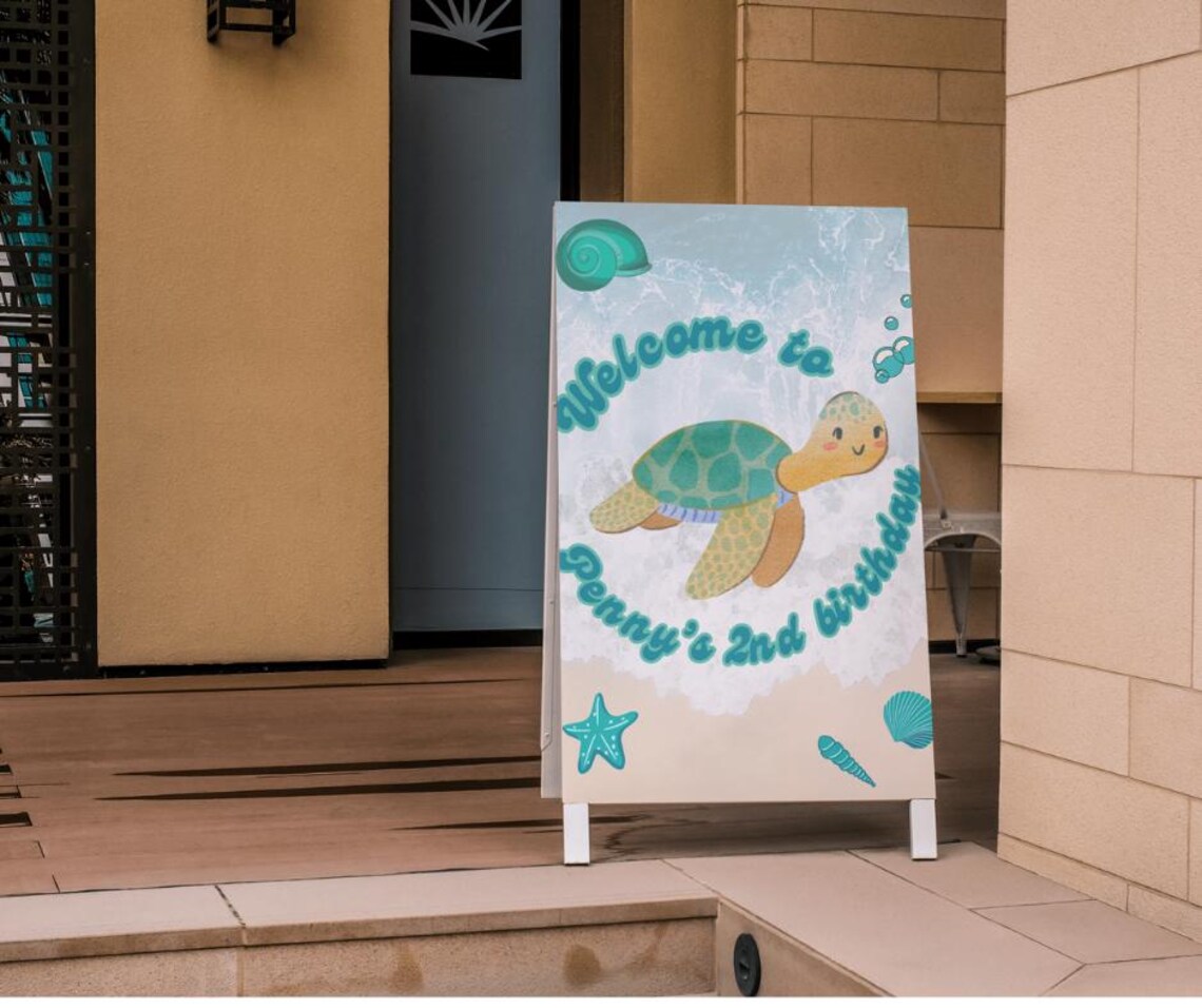 Turtley Two Birthday Party Invitation & Welcome Poster Template, Sea ...