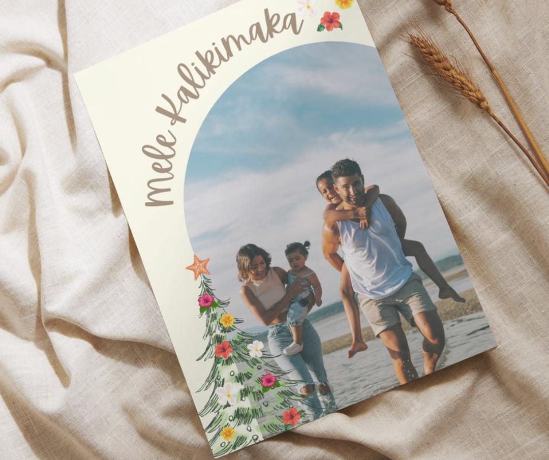 Mele Kalikimaka Holiday Greeting Card, Beach Family Photos Holiday Card ...
