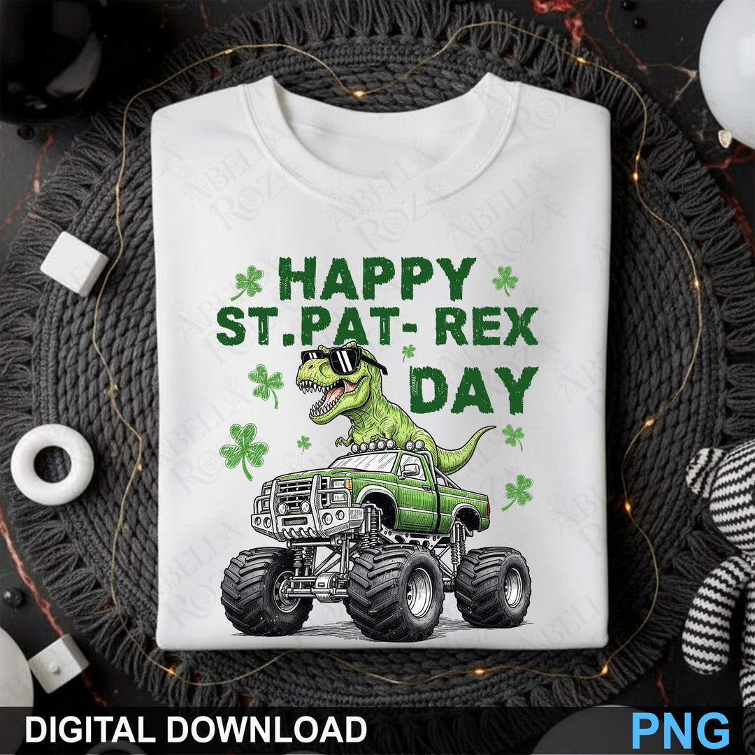 St Patrick's Day T-rex Monster Truck PNG, Funny Irish Dinosaur for Boys ...