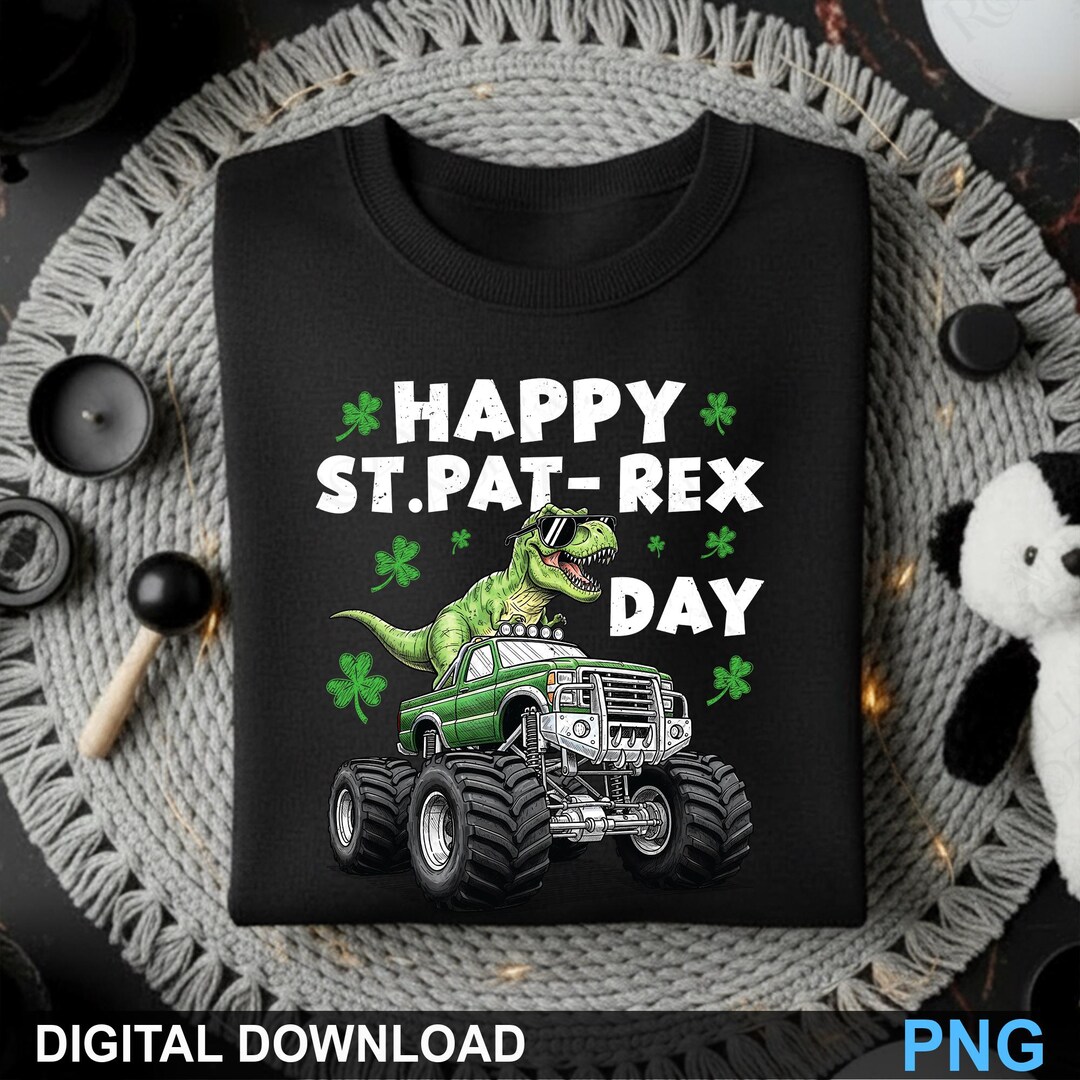 St Patrick's Day T-rex Monster Truck PNG, Funny Irish Dinosaur for Boys ...