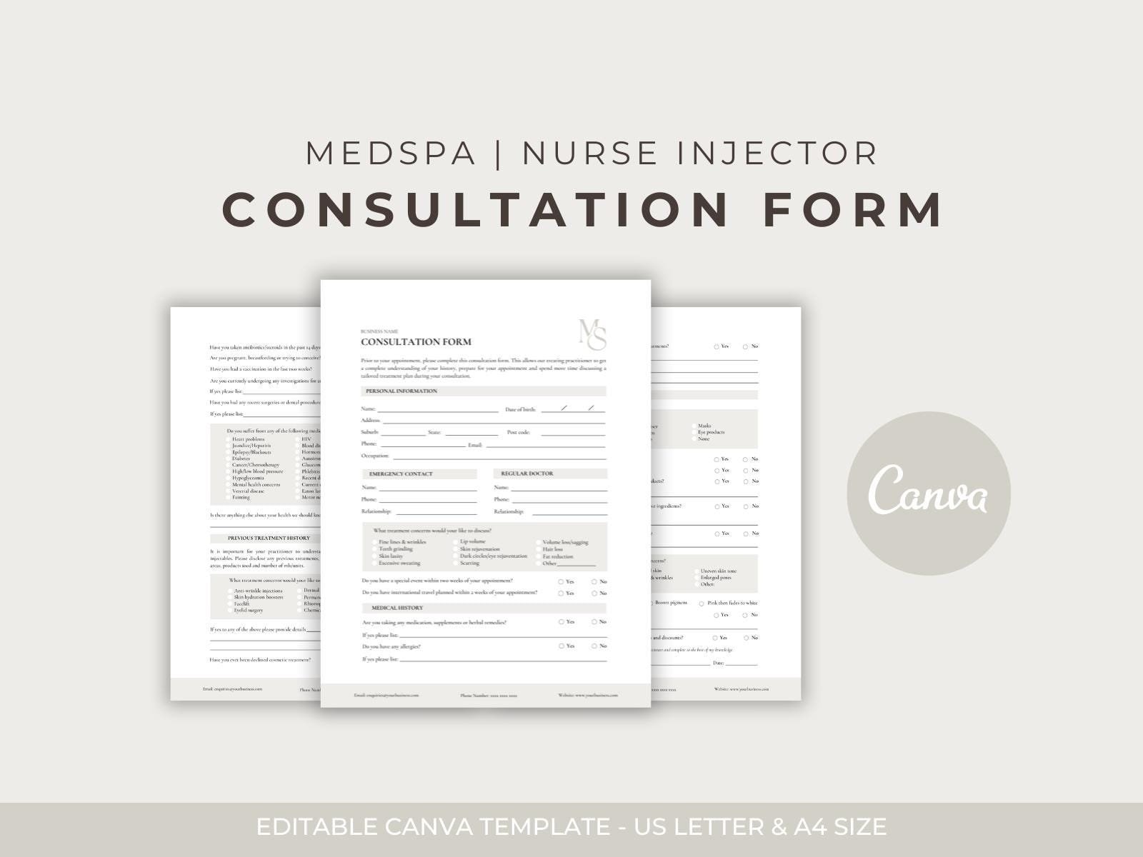 Editable Medspa/nurse Injector Consultation Form Template for New ...