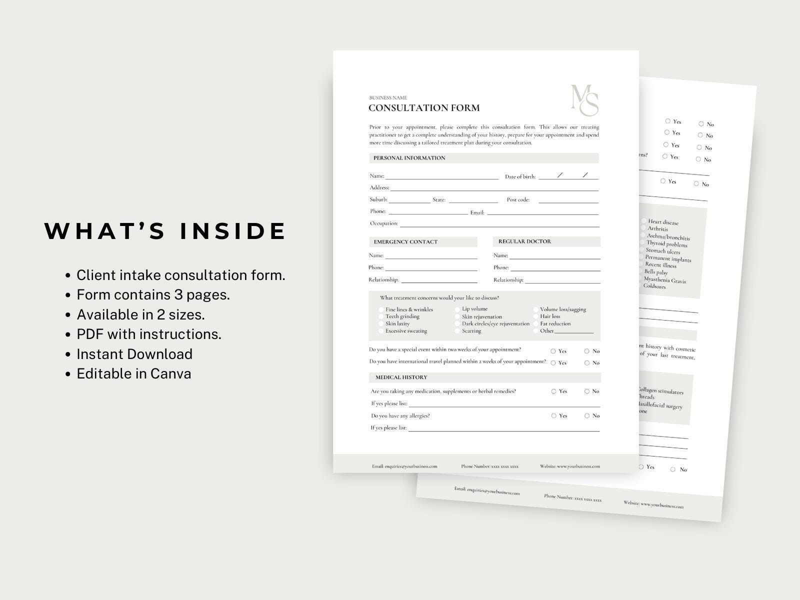 Editable Medspa/nurse Injector Consultation Form Template for New ...